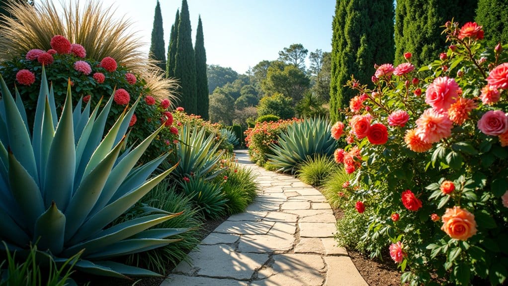 25 Striking Agave and Roses Landscaping Ideas for Contrast and Structure