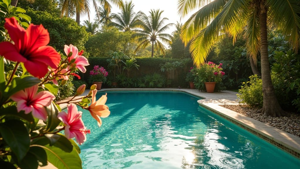 21 Refreshing Flower Landscaping Around Pool Areas for a Tropical Feel