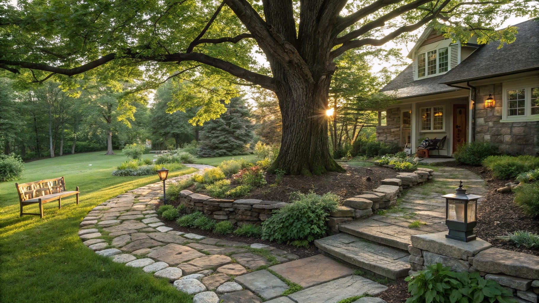 20 Rustic Rock Landscaping Around Trees That Blend With Nature