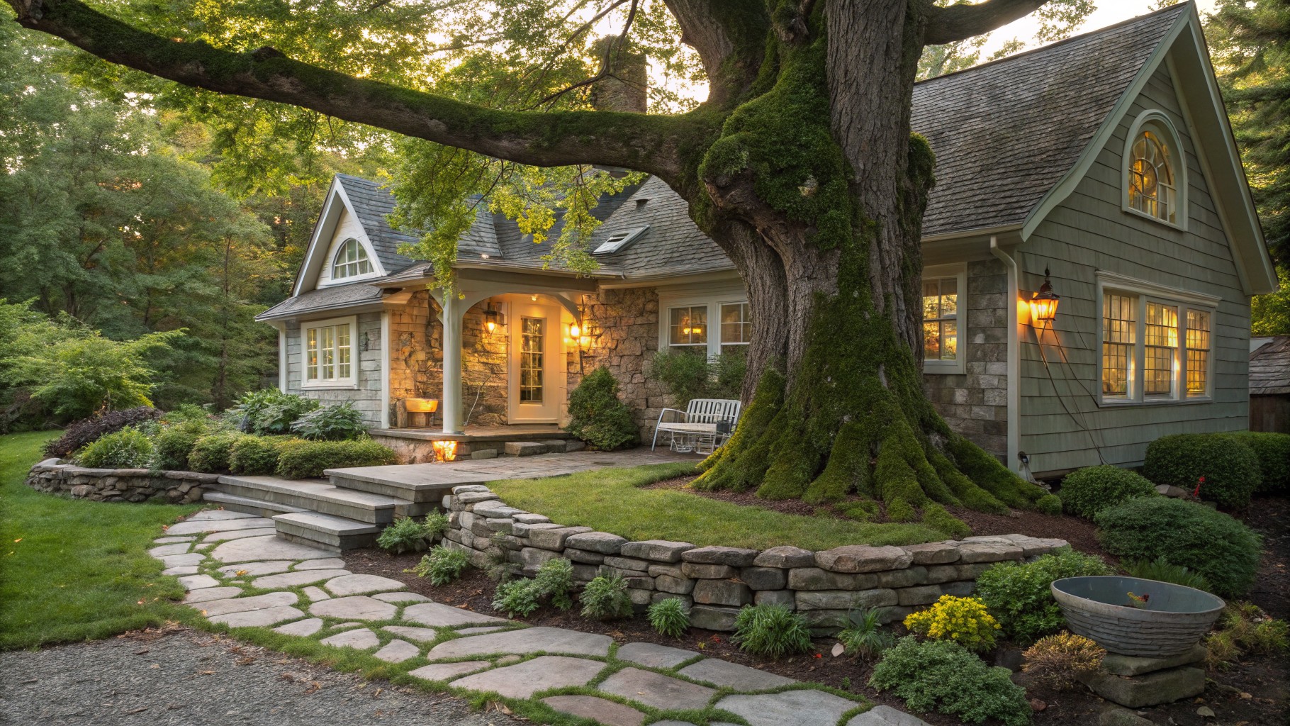 21 Cozy Front Yard Landscaping Ideas Around a Tree That Steal the Show